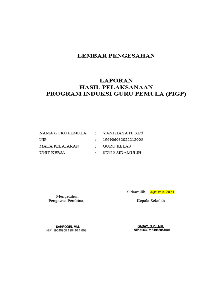 Lembar Pengesahan Profil SD | PDF