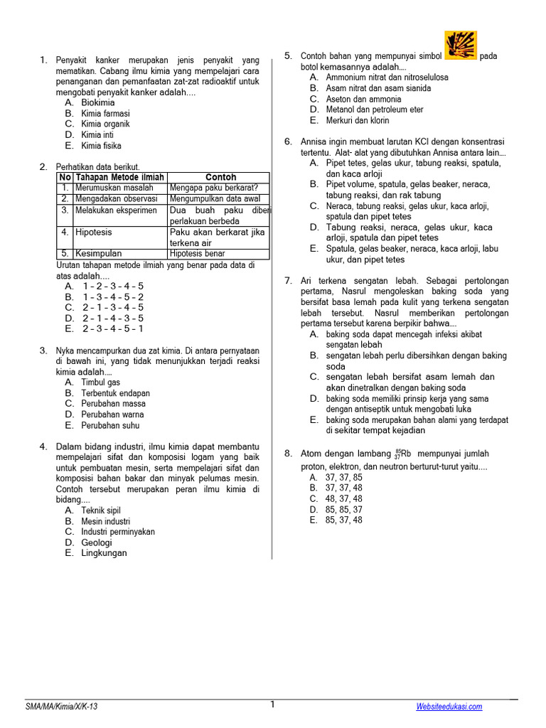 Soal Pas Kimia Kelas X K13 | PDF
