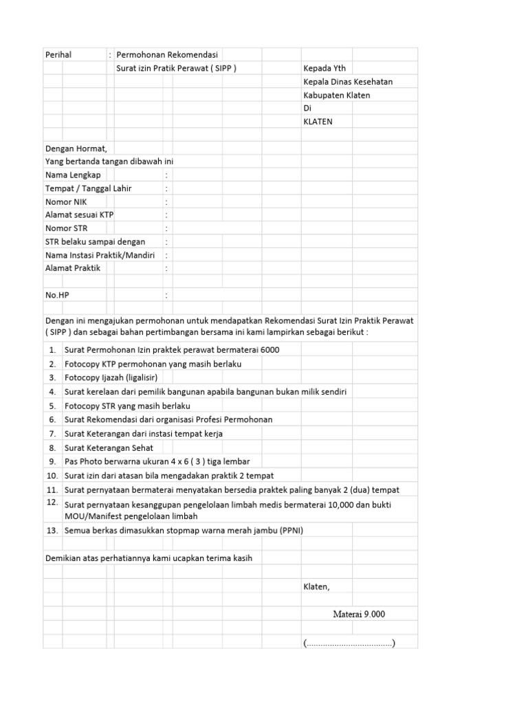 Formulir SIPP-Faskes - Rekomendasi Dinkes | PDF