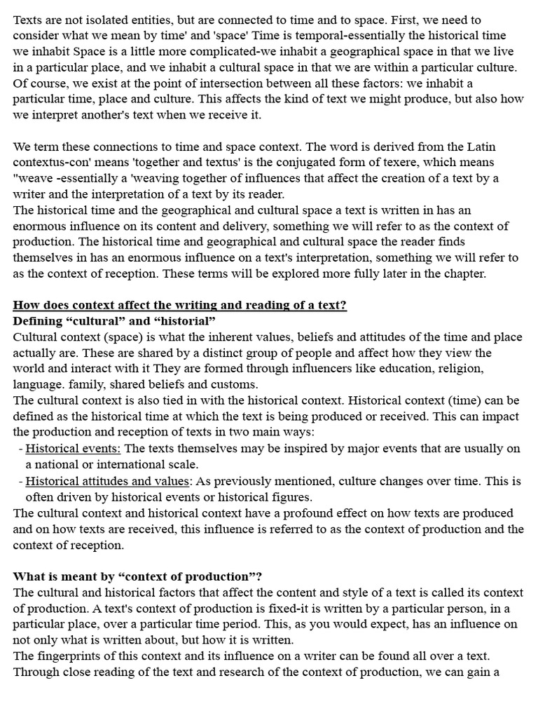 Context of Production and Reception | PDF | Attitude (Psychology) | Space