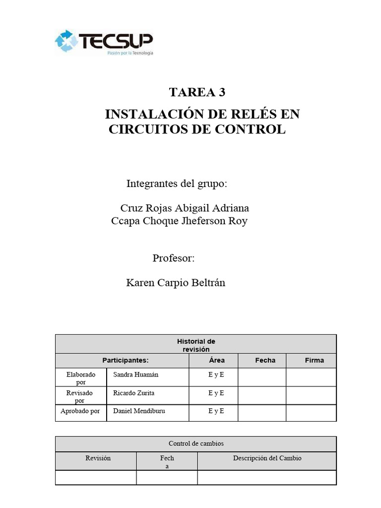 TEM Tarea 3 Guía - Instalación de Relés en Circuitos de Control 2021 (1) - 1 | PDF | Relé ...