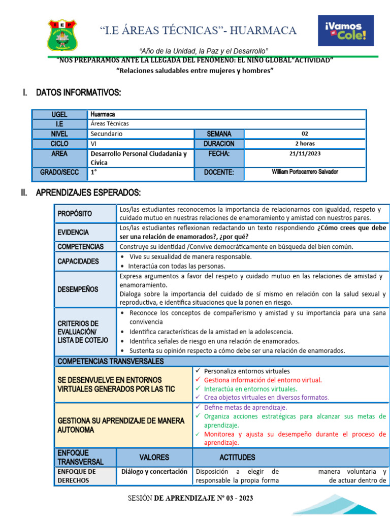 1º DPCC - Ses 3 Uni 3 - Sem 03 | PDF | Aprendizaje | Amor