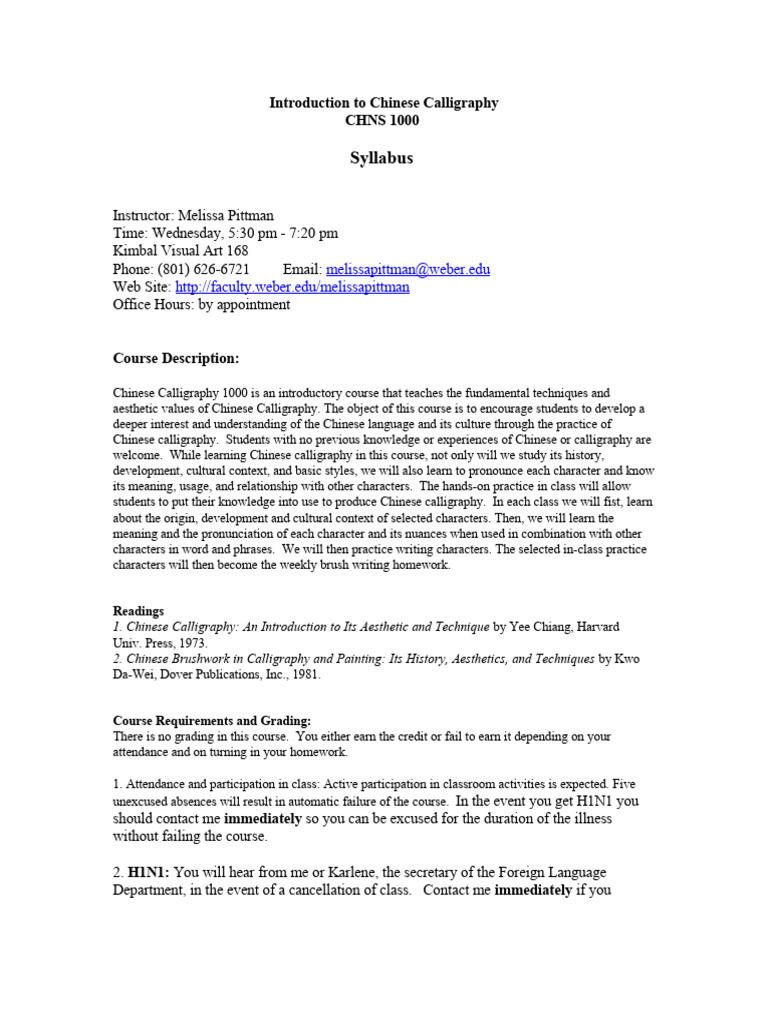 Chinese 1000 Chinese Calligraphy Syllabus | PDF | Chinese Language ...