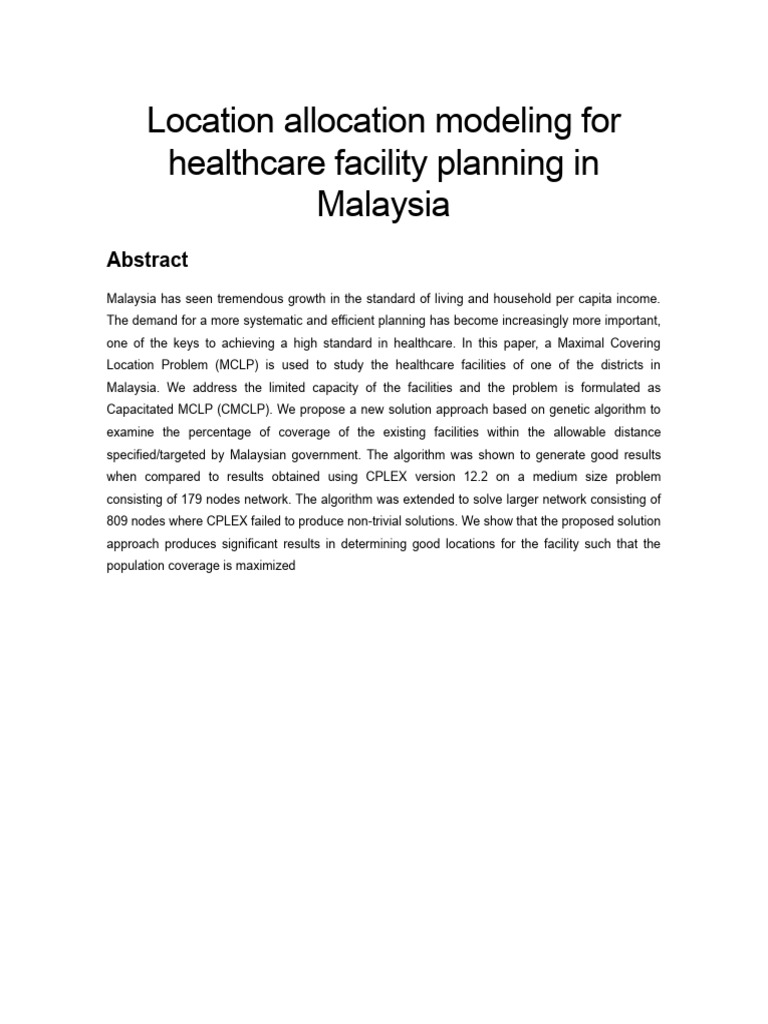Location Allocation Modeling For Healthcare Facility Planning In Malaysia Pdf Mathematical