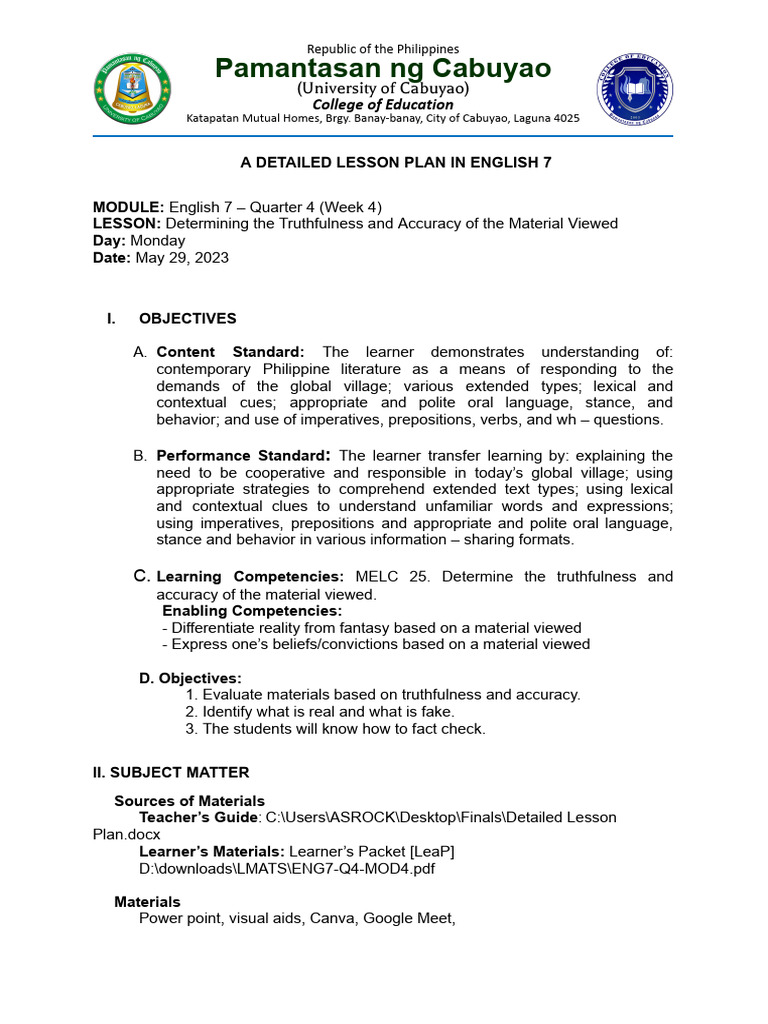 Detailed Lesson Plan | Download Free PDF | Human Communication ...