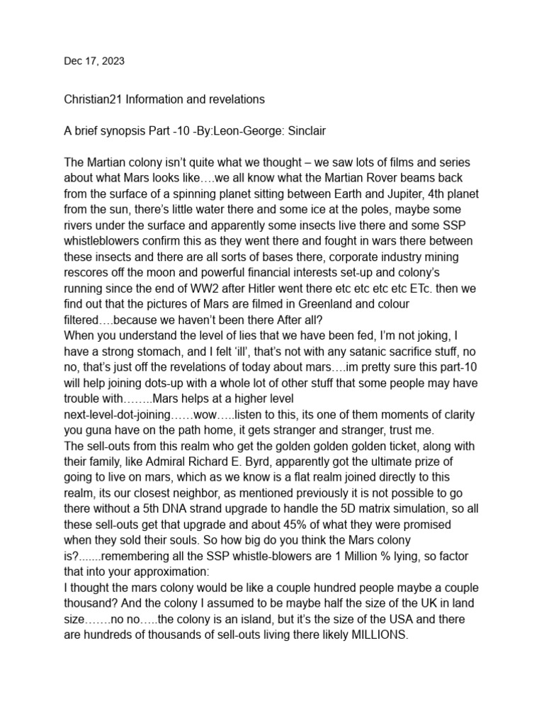 Leon Sinclair Synopsis Christian 21 (Part 10) | PDF | Mars | Bigfoot