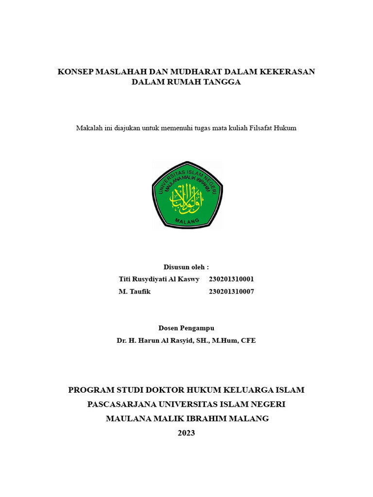 Konsep Maslahah Dan Mudharat Dalam Kekerasan Dalam Rumah Tangga | PDF
