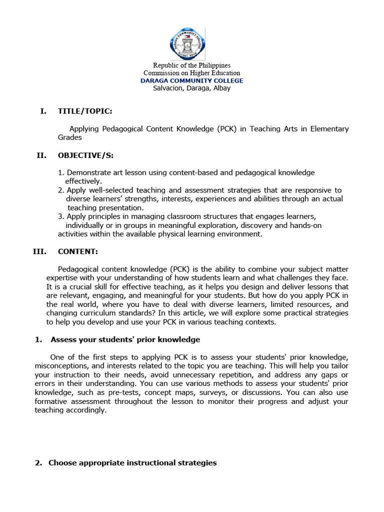 MCARTS Using Pedagocial Content Knowledge | PDF | Learning | Pedagogy