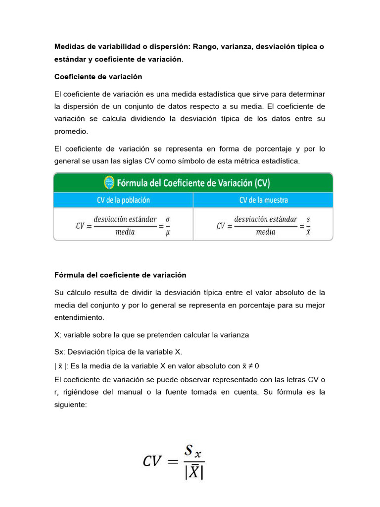 Coeficiente de Variación: Cálculo y Uso | PDF | Desviación Estándar ...