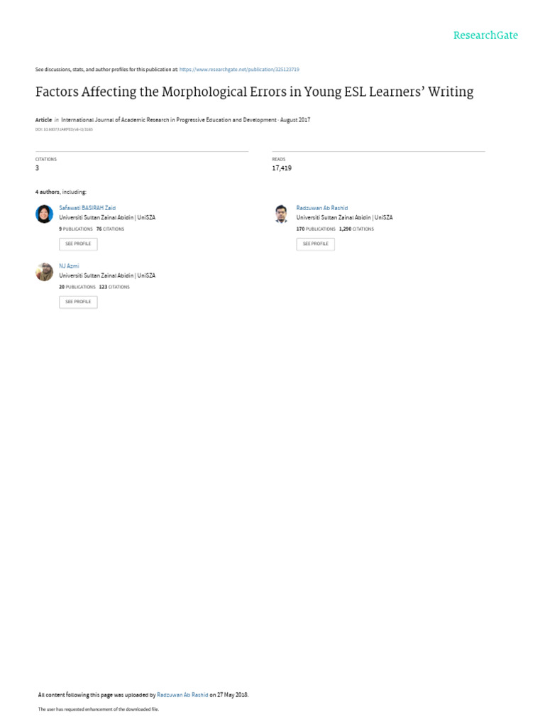 Factors Affecting The Morphological Errors in Youn | PDF | Second ...