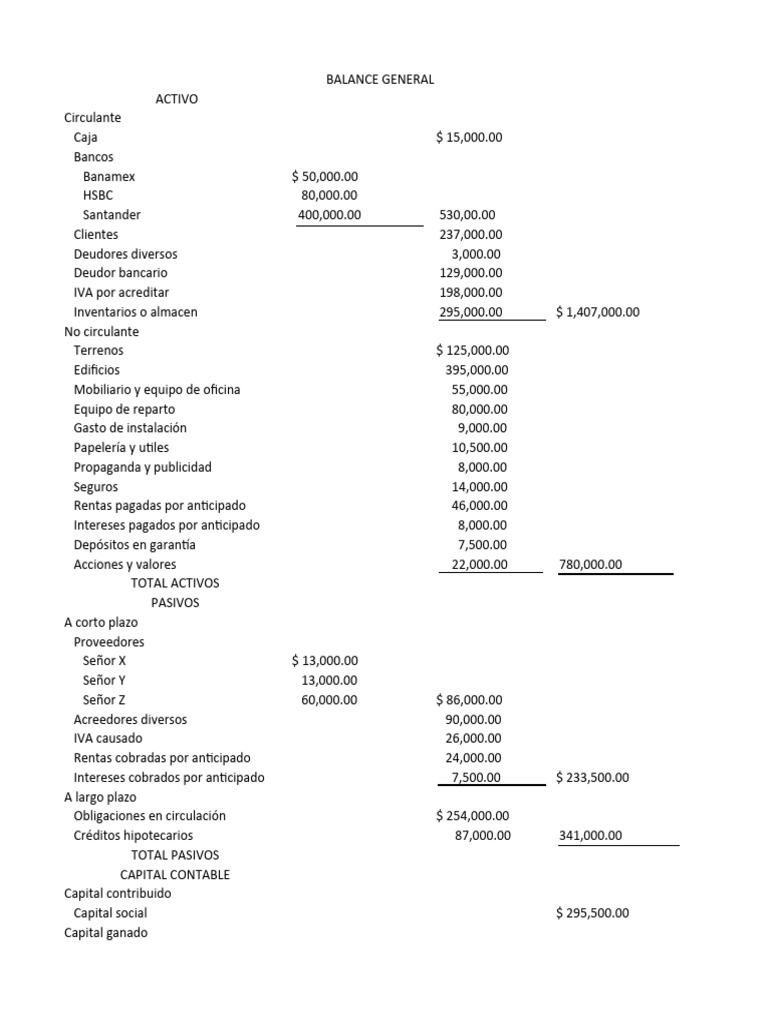 Balances Generales Ejercicios en Forma de Reporte | PDF | Contabilidad ...