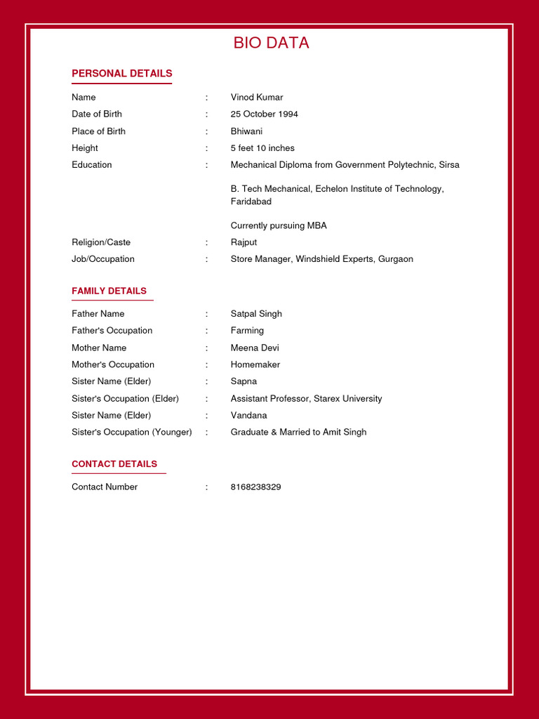 Vinod Kumar - Biodata | PDF