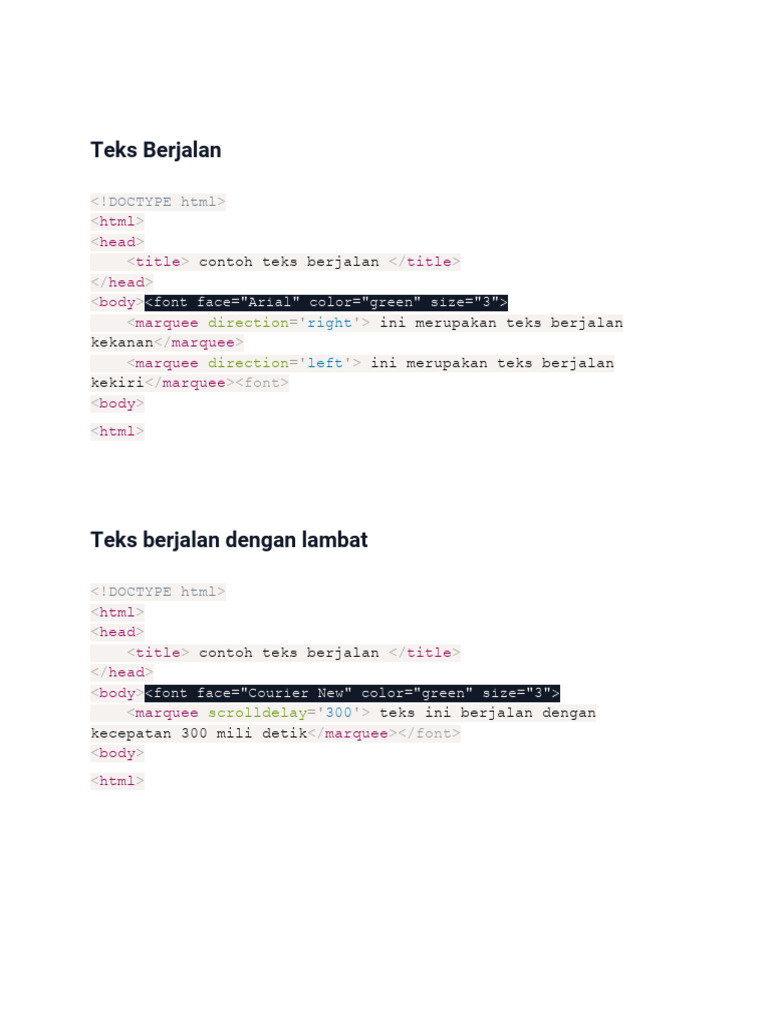 Kode HTML Teks Berjalan | PDF