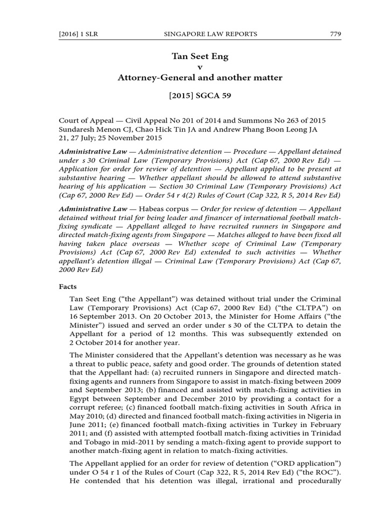 Tan Seet Eng's Detention Review Appeal | PDF | Habeas Corpus ...