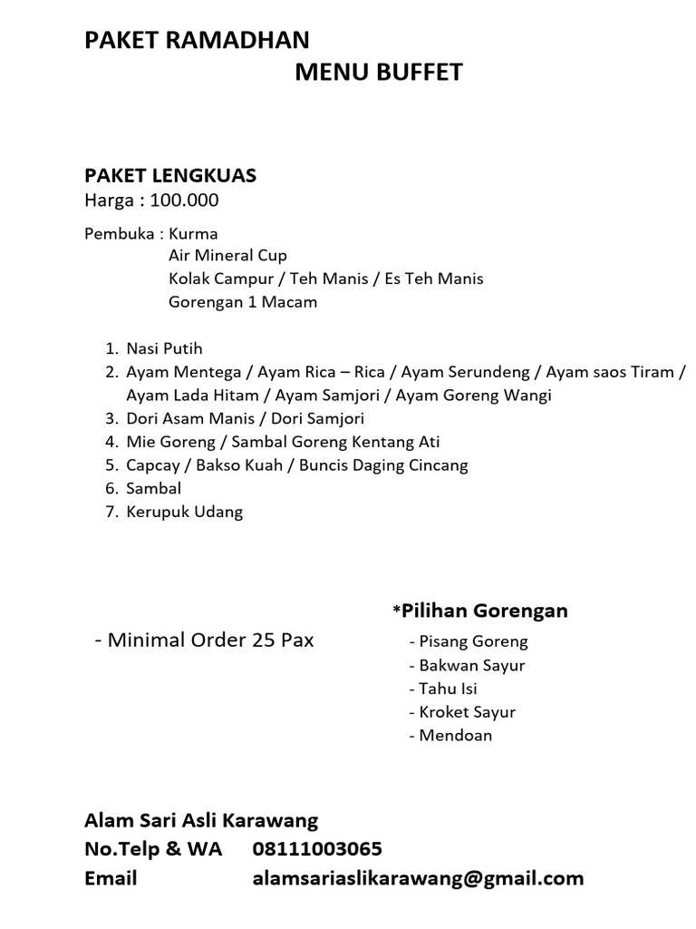 Menu Buffet Paket Ramadhan | PDF