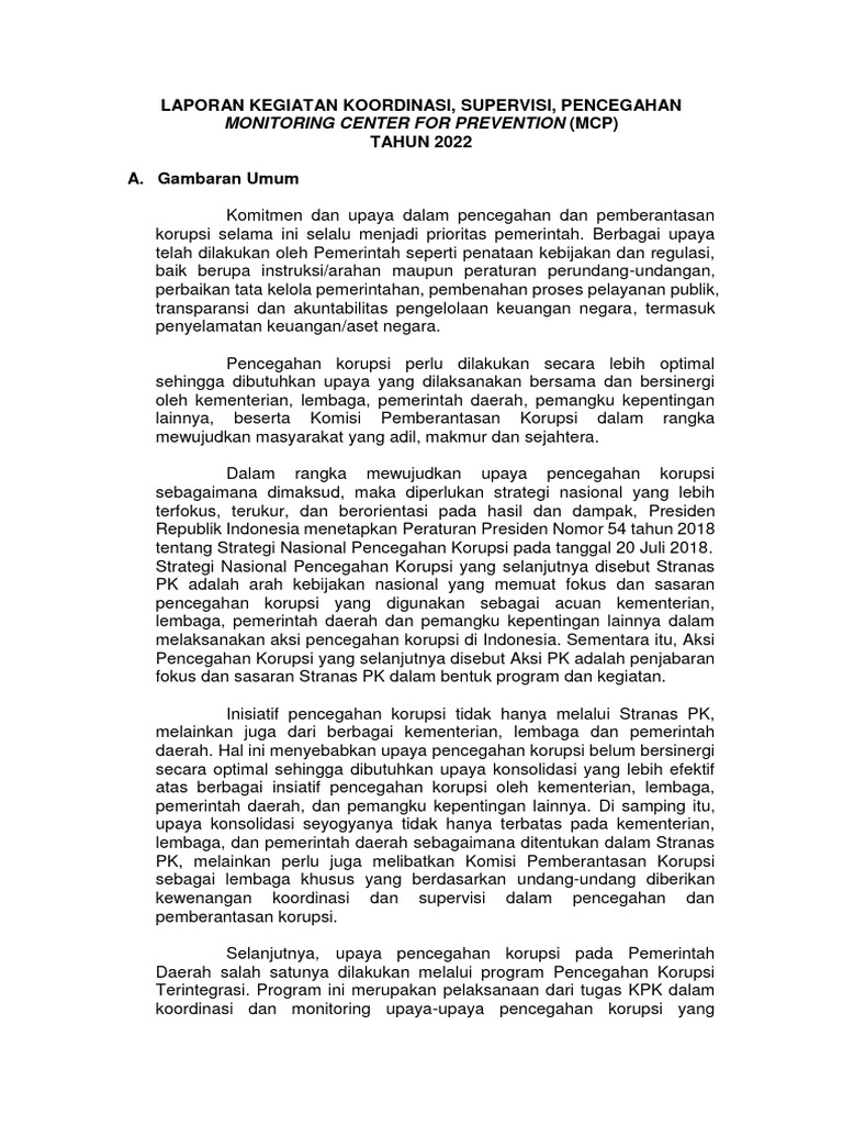 LAPORAN KEGIATAN KORSUPGAH DAN STRANAS PK Tahun 2022 | PDF