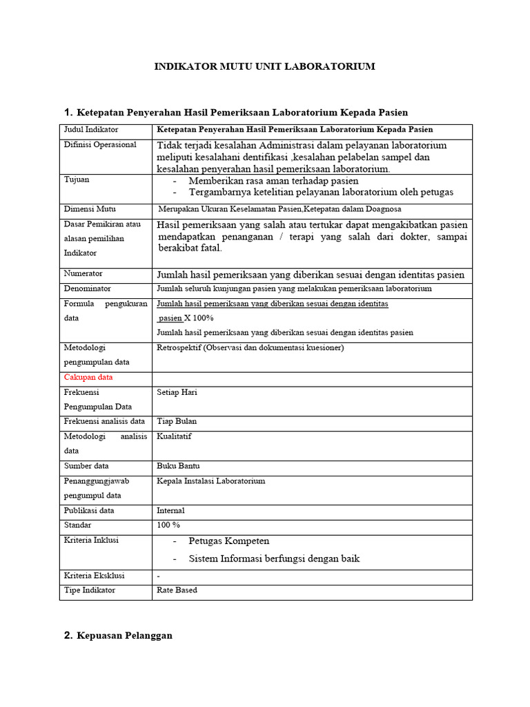 Indikator Mutu Unit Laboratorium RSC | PDF | Sains & Matematika | Kesehatan Holistik