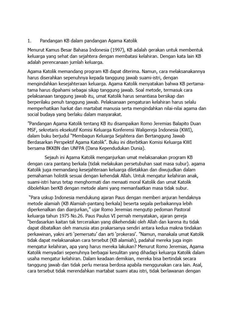 Pandangan Katolik tentang KB | PDF | Agama & Spiritualitas | Kesehatan ...