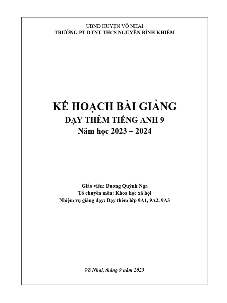 GA Dạy Thêm TA 9 | PDF