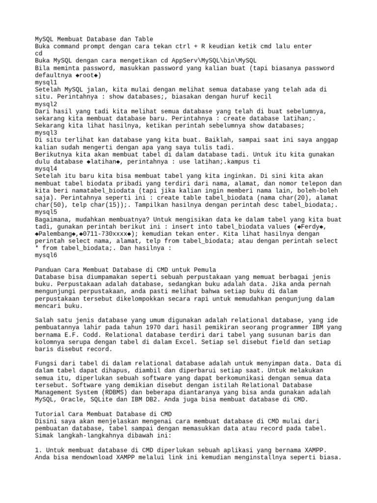 Panduan Membuat Database MySQL CMD | PDF | Komputer