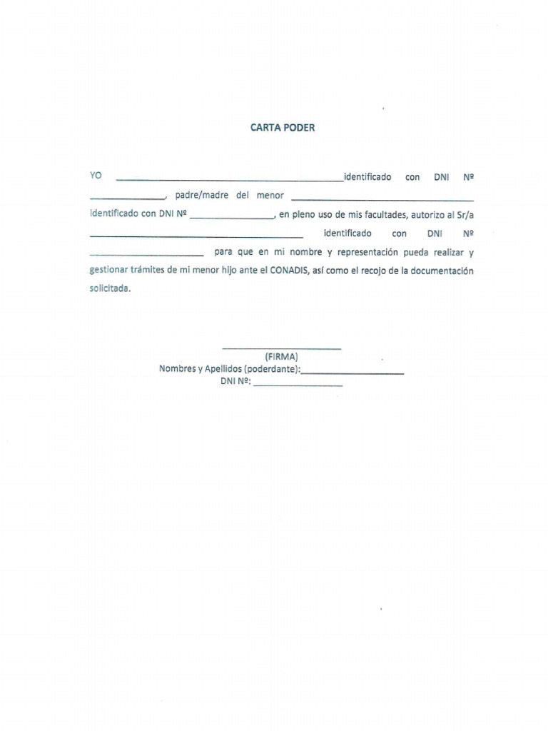 Carta Poder - Menor Edad | PDF