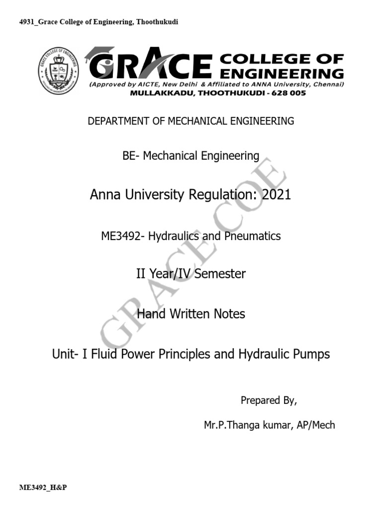 IV Mech Me3492 H&P Unit I | Download Free PDF | Engineering | Physical Sciences