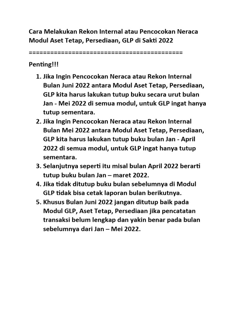 Cara Melakukan Rekon Internal Neraca Modul Aset Tetap, Persediaan, GLP ...