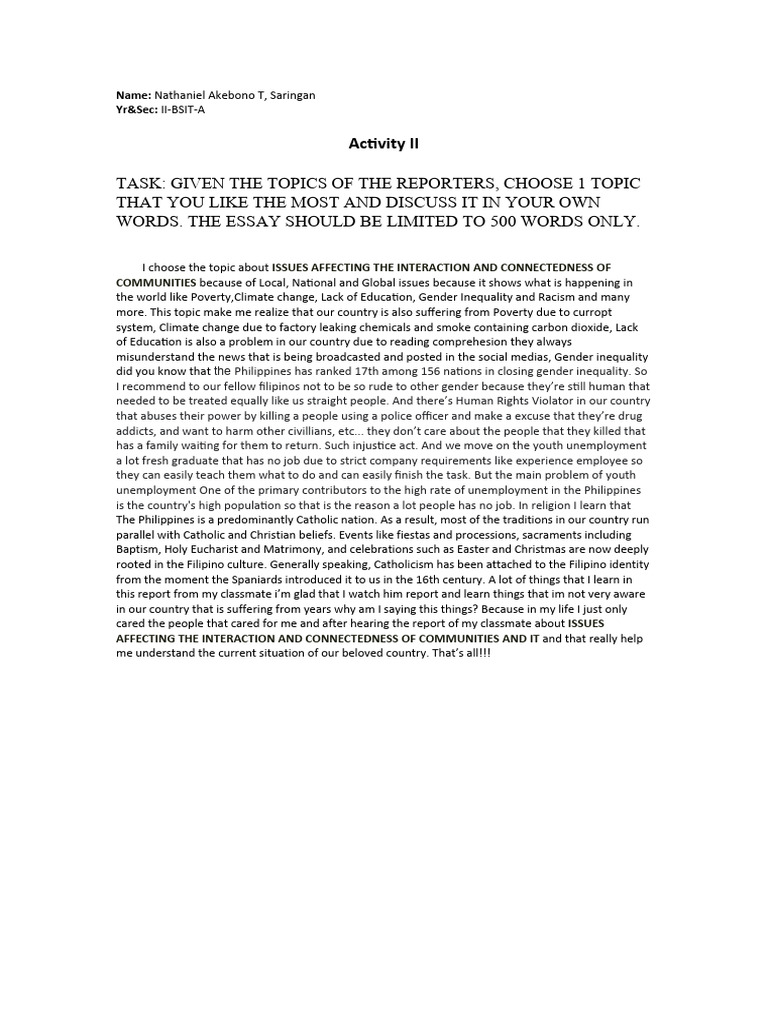 Activity 2 Essay | PDF | Catholic Church | Eucharist