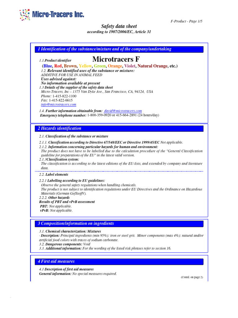 Microtracers F Safety Data Sheet | PDF | Nature | Safety