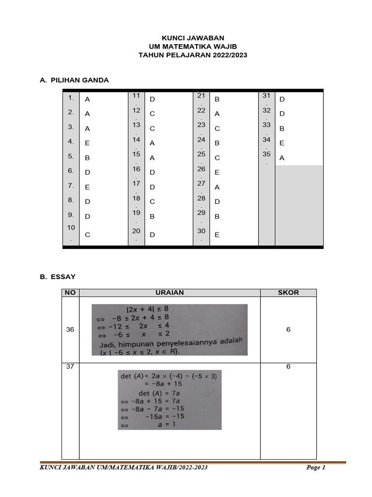Kunci Jawaban MTK Wajib | PDF