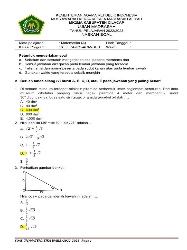 Soal Um Matematika Wajib Fix | PDF