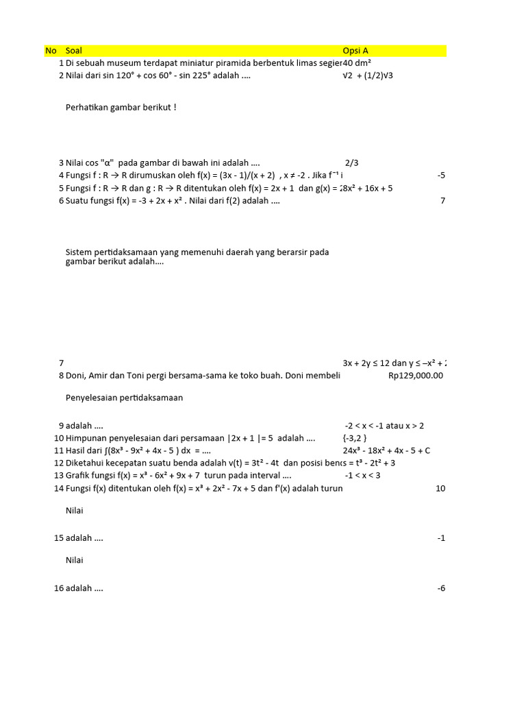 Template Soal MTK Wajib | PDF