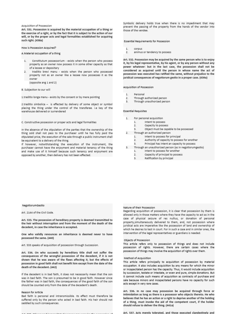 Acquisition of Possession Explained | PDF | Possession (Law) | Property