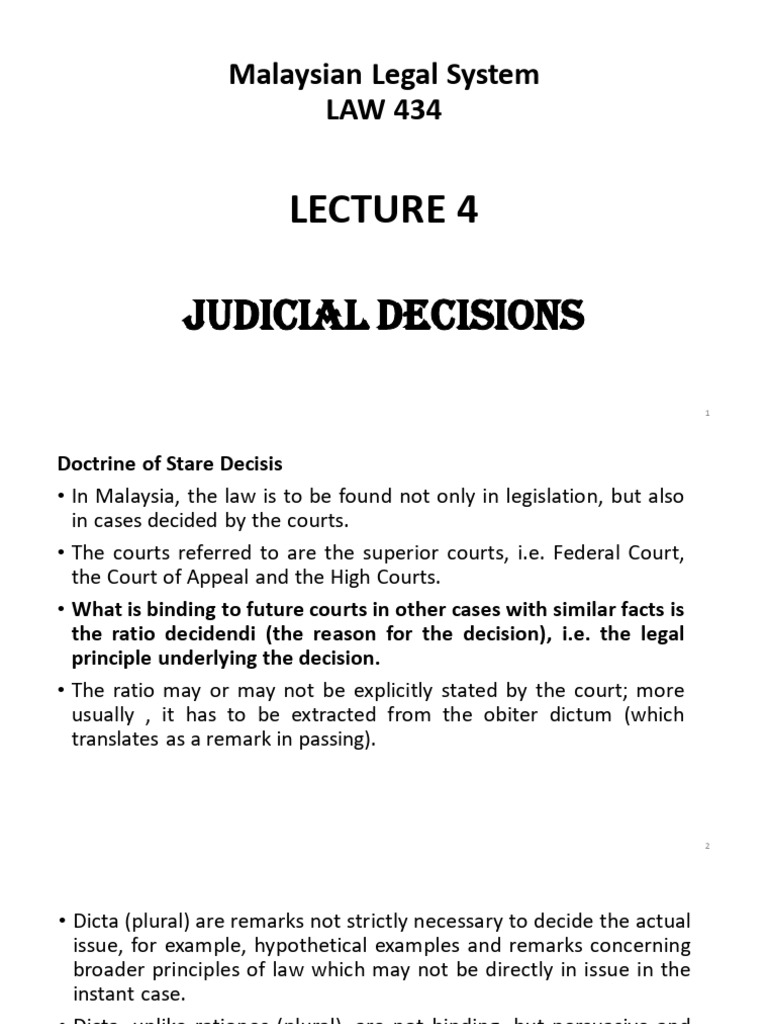 Law434 Lecture 4 Judicial Decisions (2) - 24 | PDF | Precedent | Obiter ...