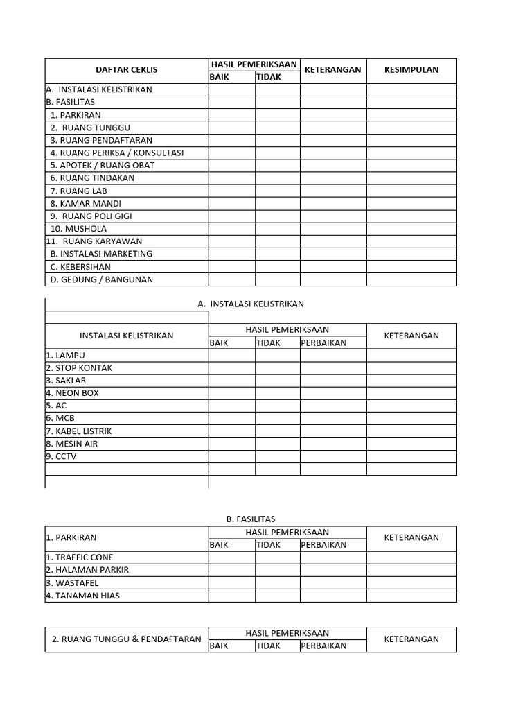 Ceklis Kerja Klinik | PDF | Sains & Matematika