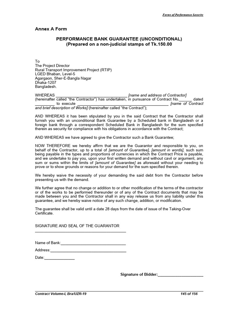 Annex A Form - Performance Bank Guarantee | PDF