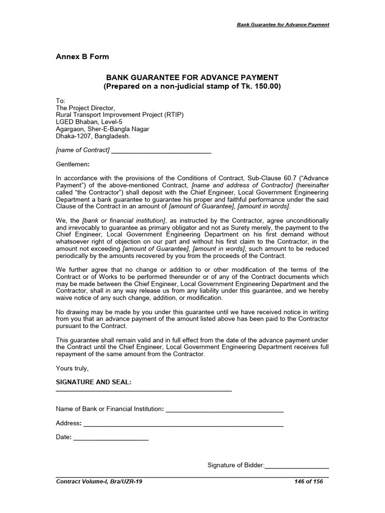 Annex B Form - Bank Guarantee For Advance Payment | PDF | Guarantee ...