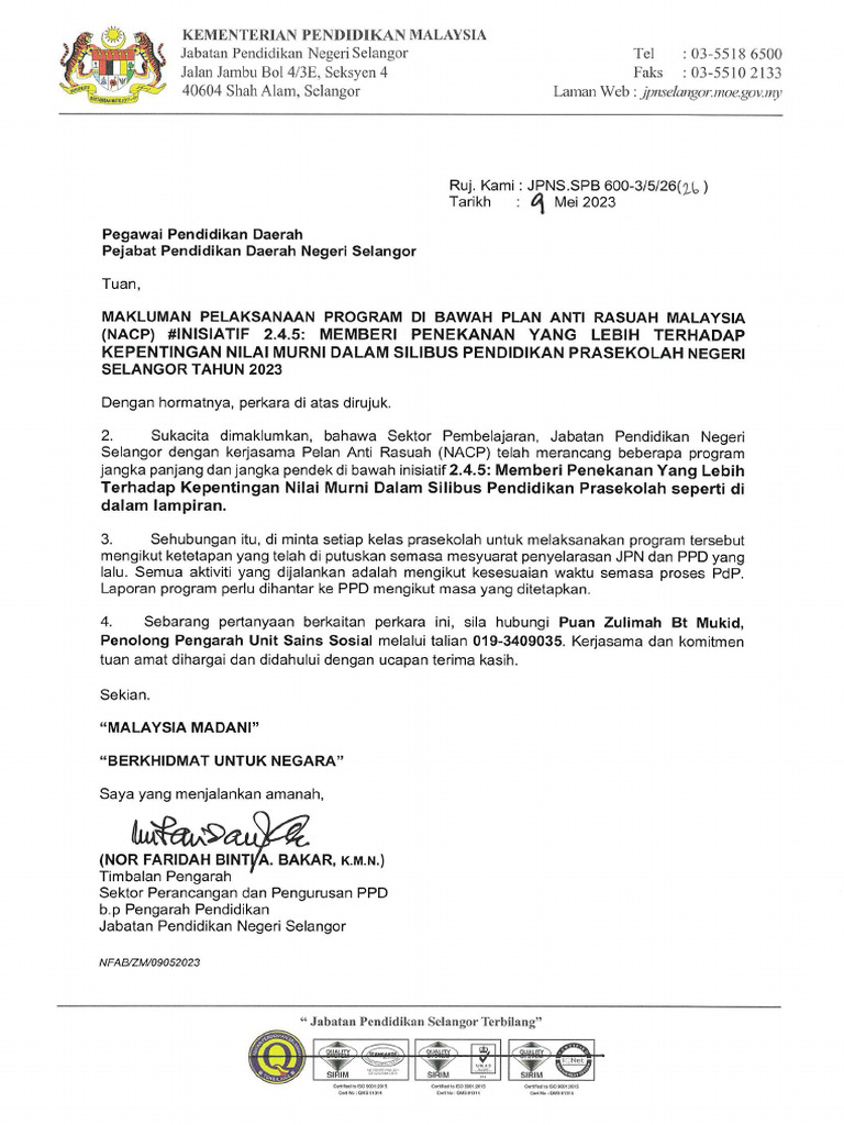 Makluman Pelaksanaan Program Di Bawah Plan Anti Rasuah | PDF