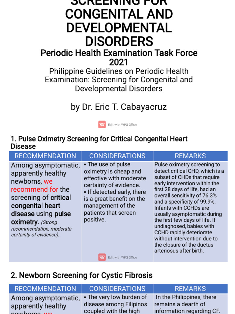 Screening For Congenital and Developmental Disorders | PDF | Autism ...
