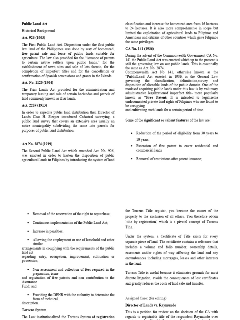 Overview of the Public Land Act | PDF | Easement | Government