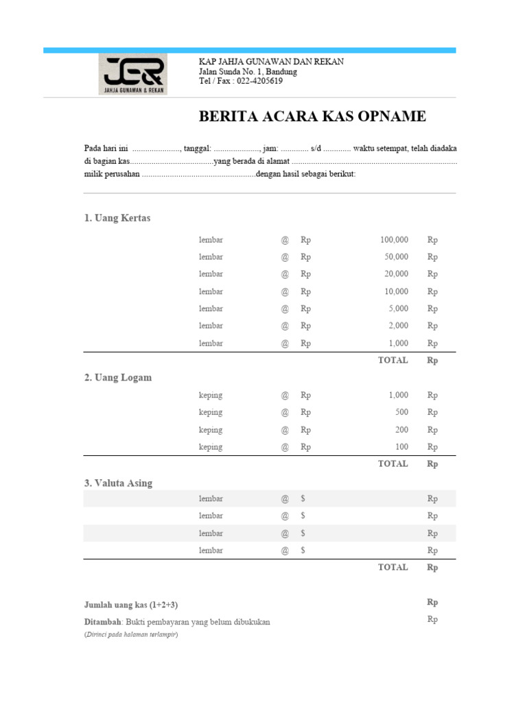 Berita Acara Kas Opname | PDF