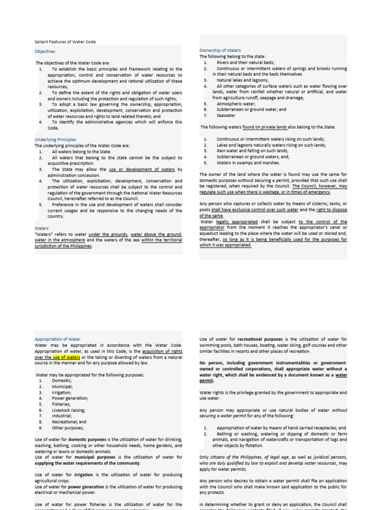 THE WATER CODE OF THE PHILIPPINES Lecture | PDF | Water | Water Resources