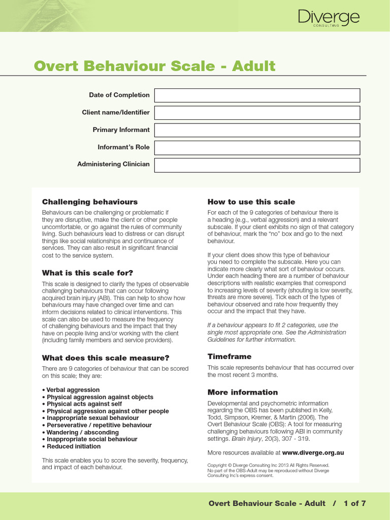 OBS - Adult | PDF | Aggression | Behavior