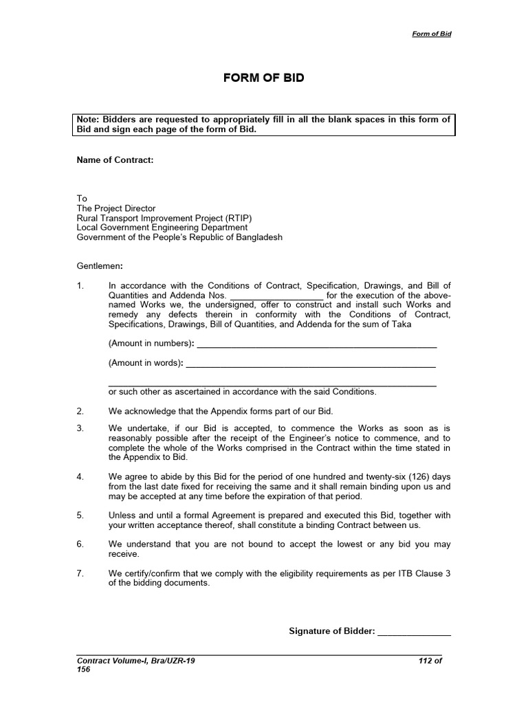 Forms of Bid (112-113) | PDF | Business | Legal Documents