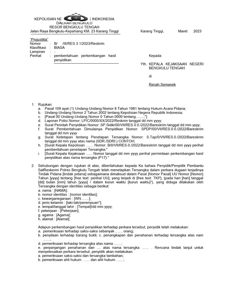 Surat Perkembangan Hasil Penyidikan | PDF