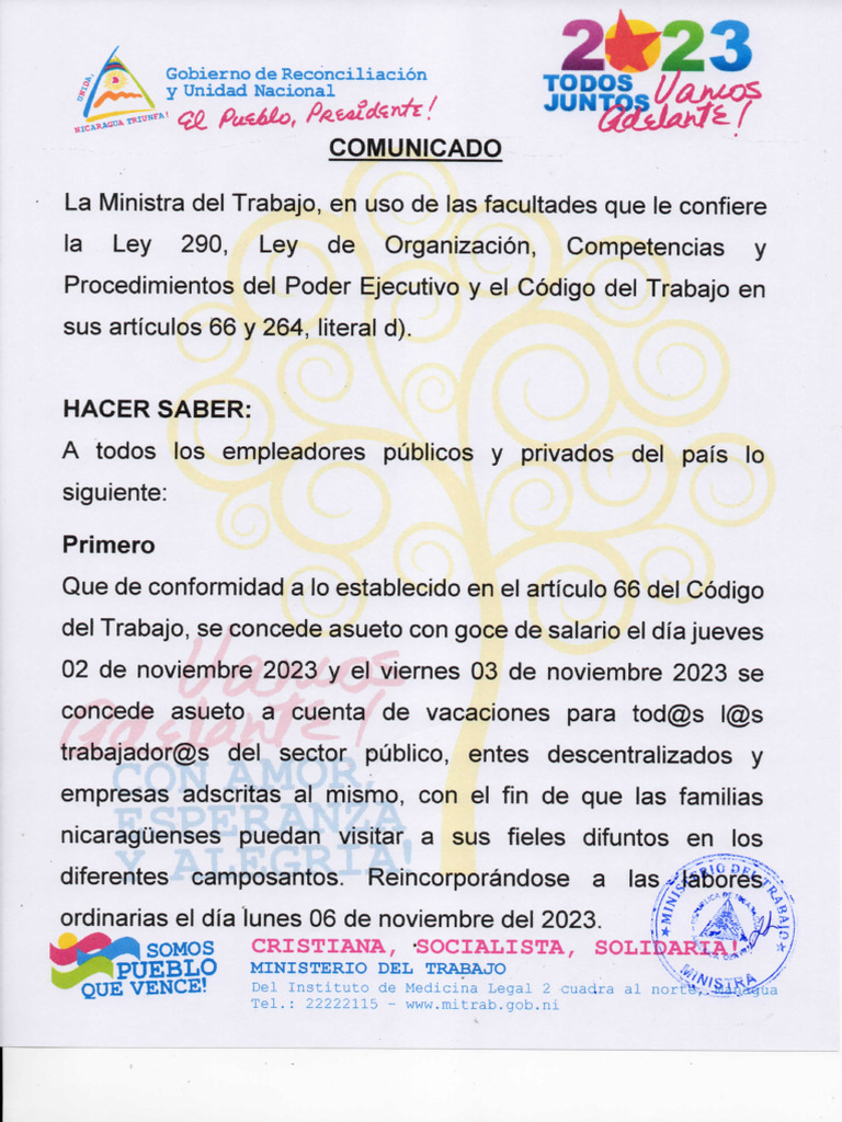 Comunicado 2 y 3 de Noviembre 2023 | PDF