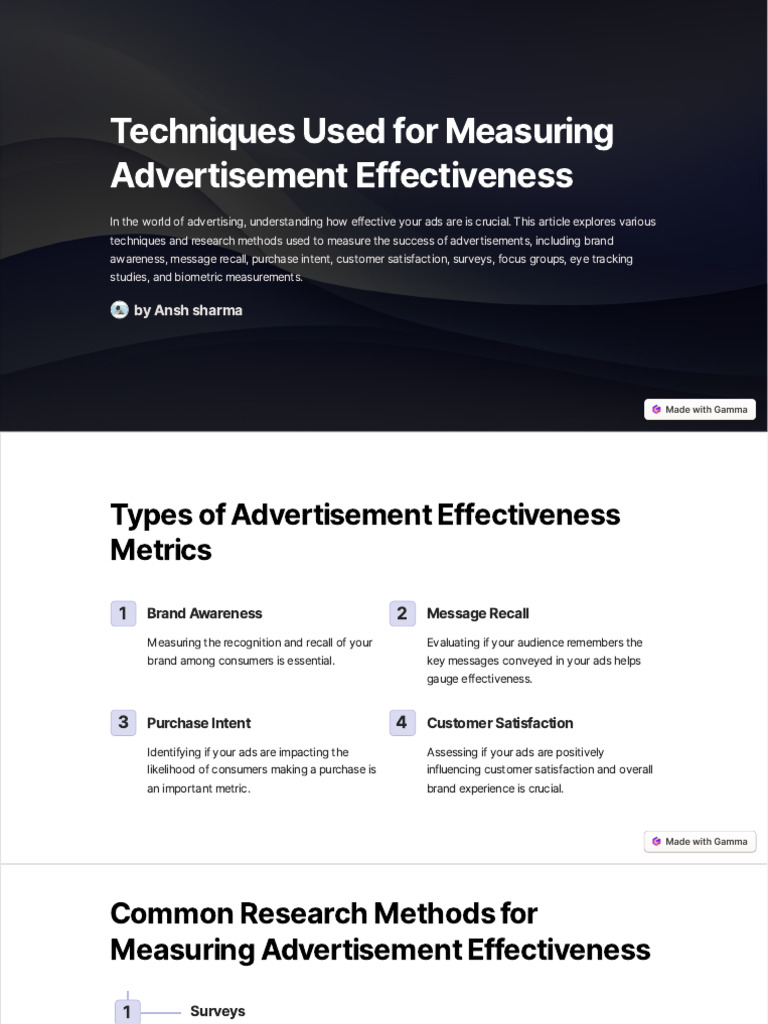 Techniques Used For Measuring Advertisement Effectiveness | PDF | Advertising | Brand