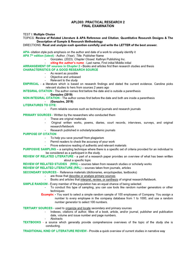 PR2 Finals Reviewer | PDF
