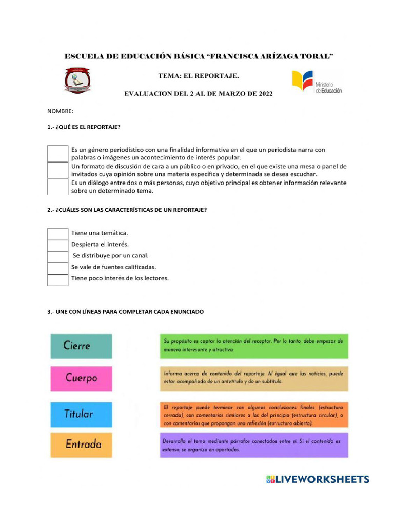 Ficha de Compresnión - El Reportaje | PDF
