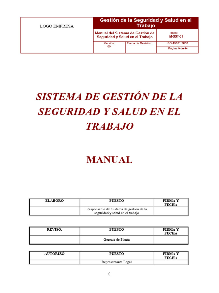 Manual de Seguridad y Salud ISO 45001 | PDF | Organización internacional para la estandarización ...